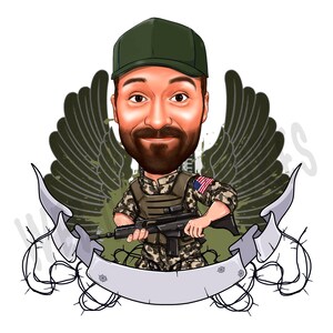Military Retirement Gift - Custom Cartoon Portrait From Your Photo ...