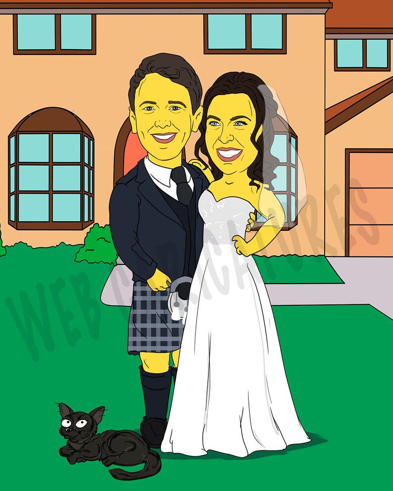 Simpsons Wedding Portrait, Custom YELLOW Character Couple Portrait ...
