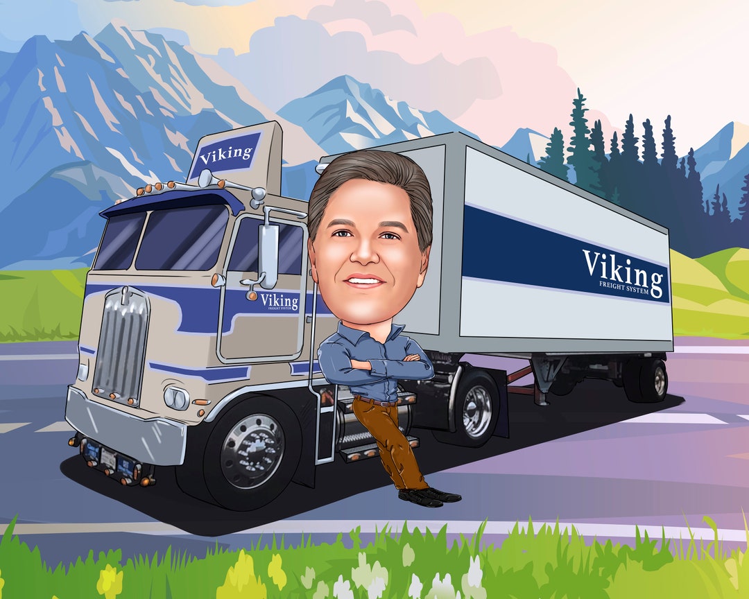 Truck Driver Gift - Custom Caricature From Photo, Truck Driver Cartoon ...