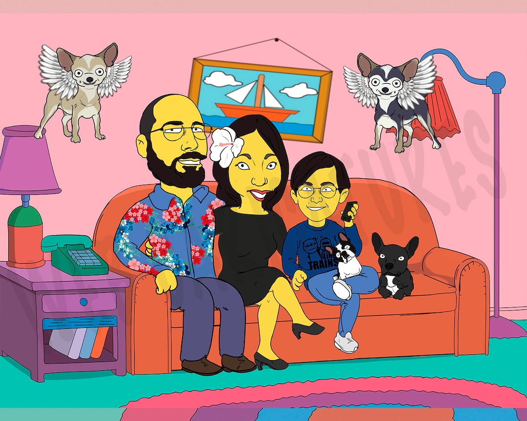 Custom Yellow Character Family Portrait, Family Illustration, Family ...