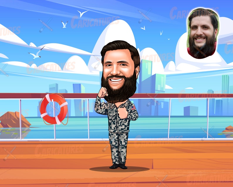 Military Retirement Gift - Custom Cartoon Portrait From Photo, Army ...
