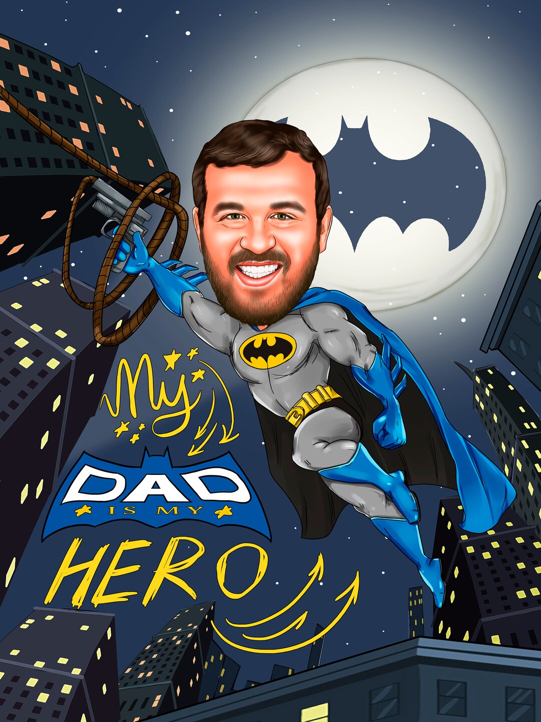 Father's Day Cartoon Caricature Portrait, Super Dad, Custom Superhero ...