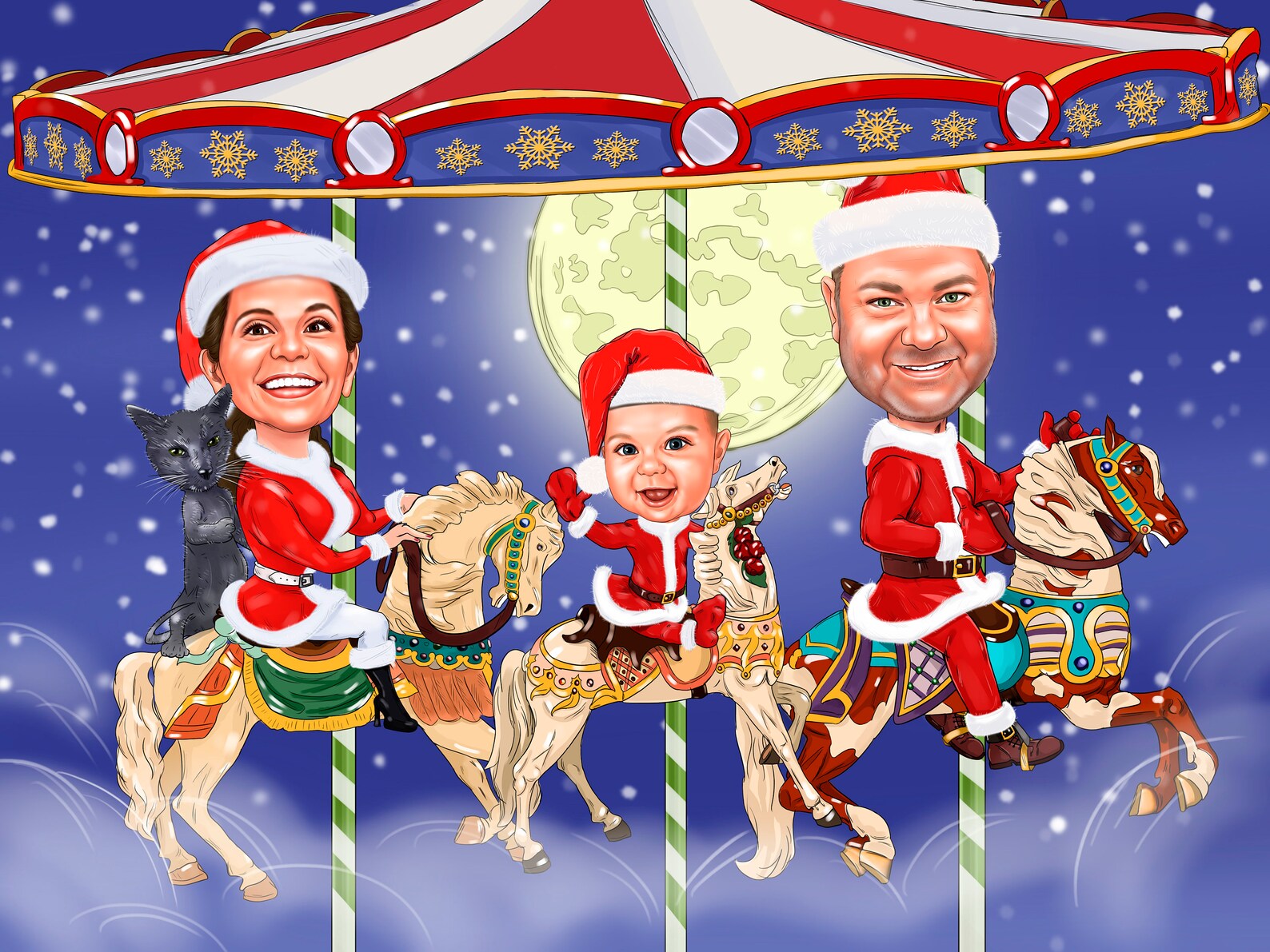 Christmas Cartoon Portrait CARICATURE Greeting Card Xmas - Etsy