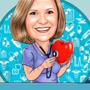 Cardiologist Gift - Custom Cartoon Portrait From Your Photo, Cardiology ...