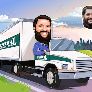 Bus Driver Gift- Custom Cartoon Portrait From Photo, Bus Driver Gifts ...