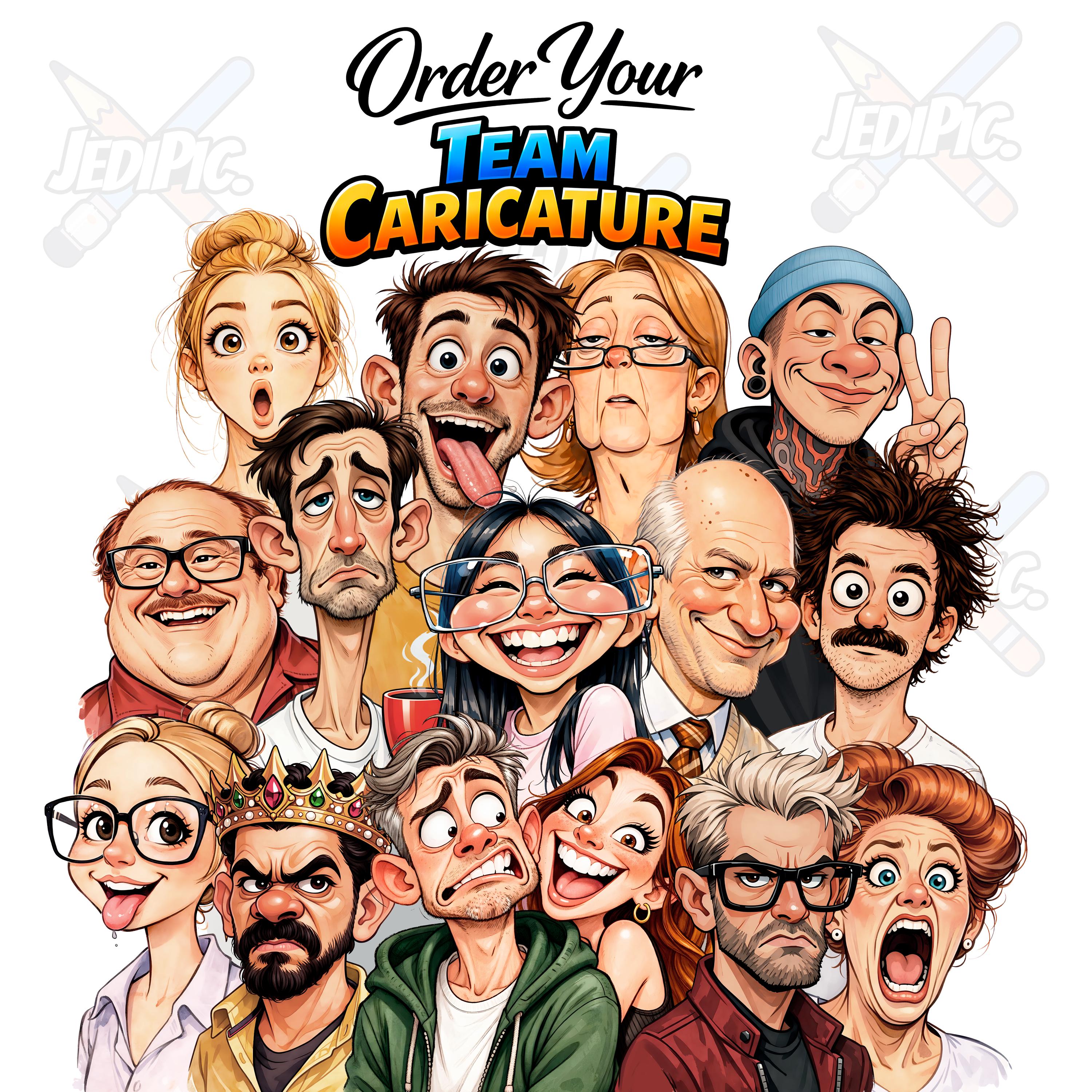 Custom Group Caricature, Custom Group Cartoon Portrait, Custom Company ...