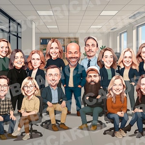 Work Team Gifts - Custom Group Cartoon Portrait, Gift for Coworkers ...