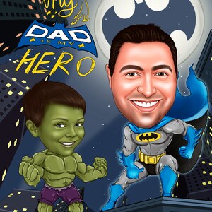 Father's Day Cartoon Caricature Portrait, Super Dad, Custom Superhero ...