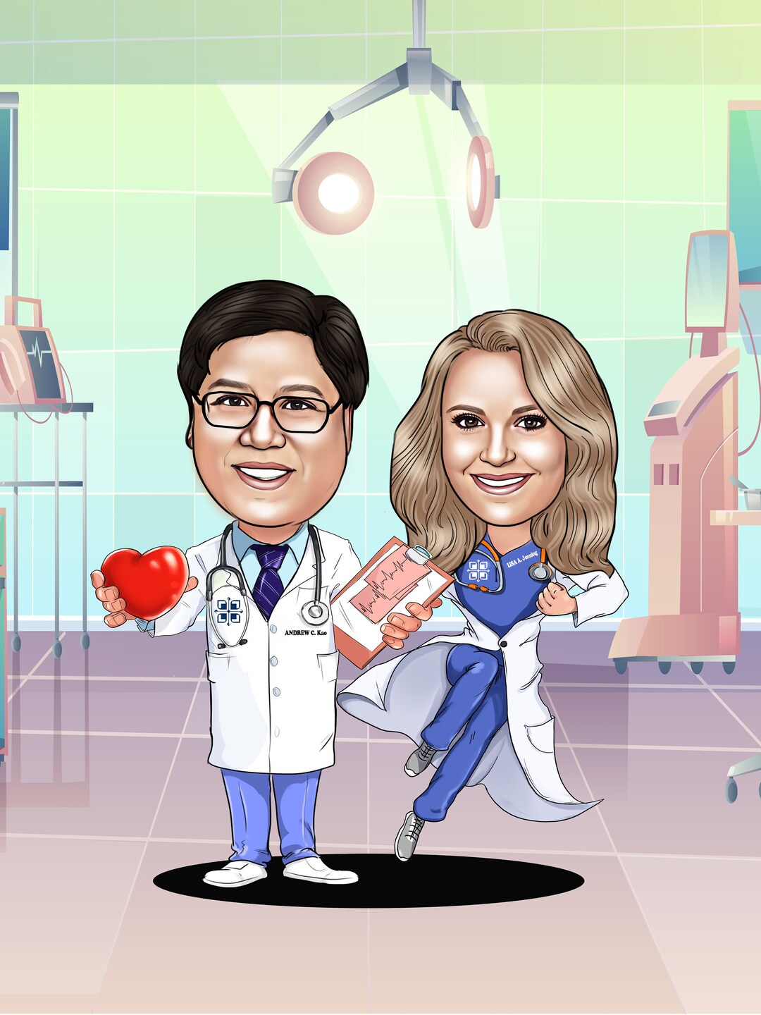 Cardiologist Gift - Custom Cartoon Portrait From Your Photo, Cardiology ...