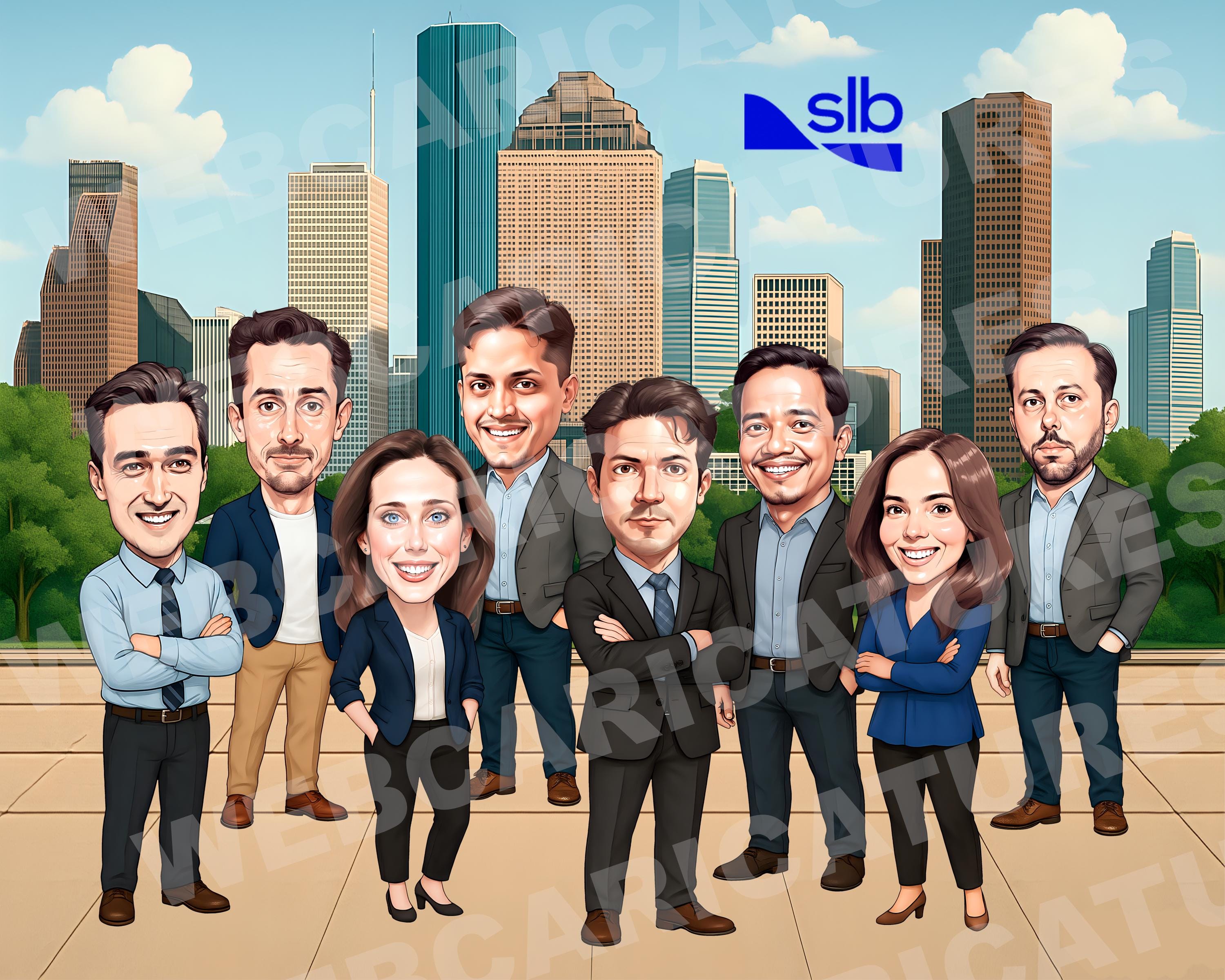 Custom Group Caricature, Custom Group Cartoon Portrait, Custom Company ...