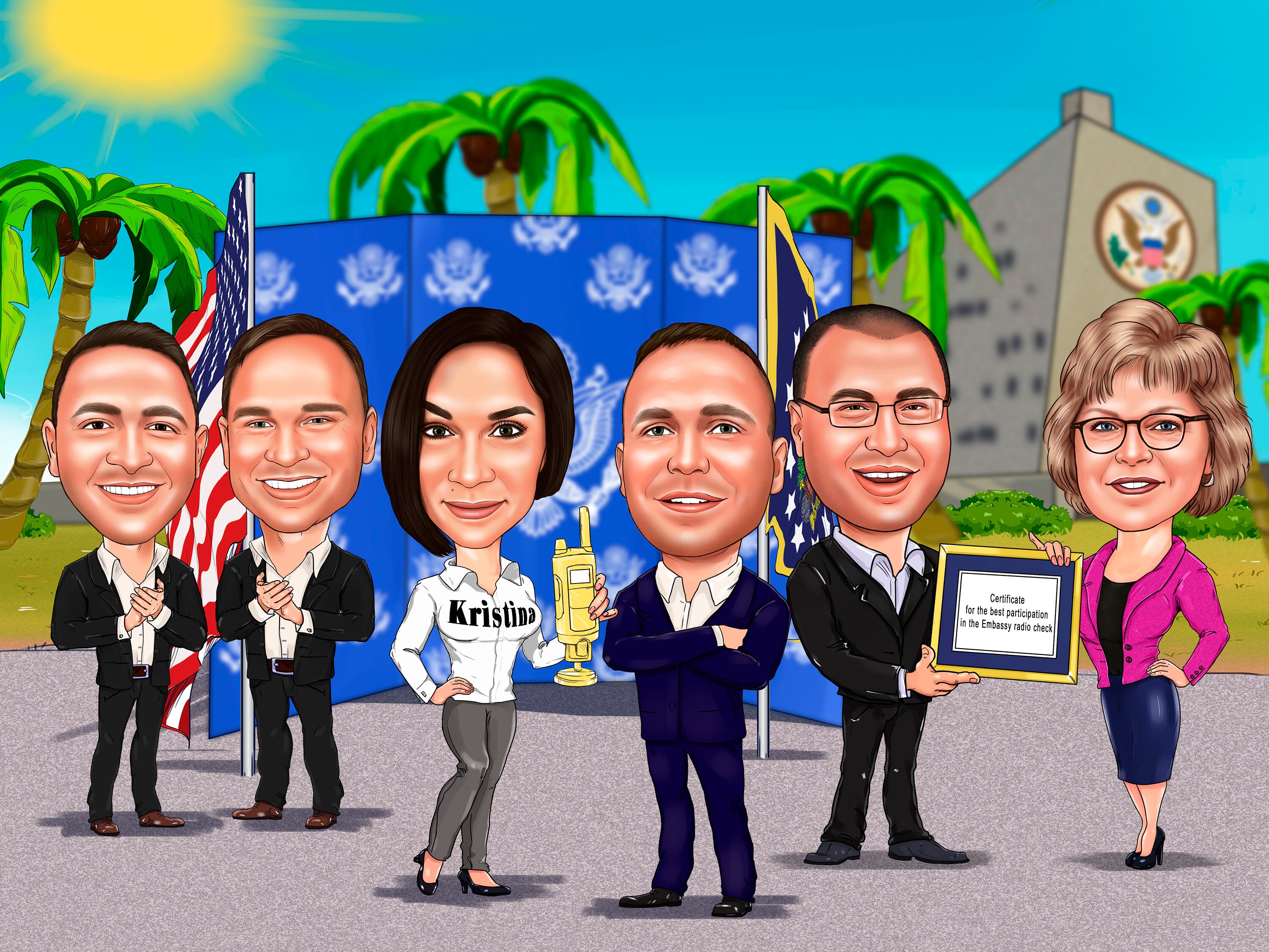 Custom Group Caricature, Custom Group Cartoon Portrait, Custom Company ...