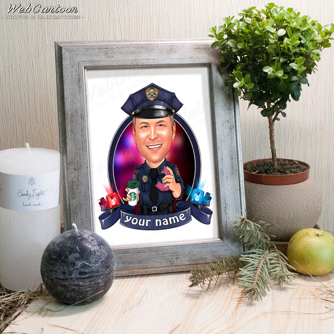 Police Officer Gifts Cartoon Portrait From Photo, Cop Gifts, Law ...