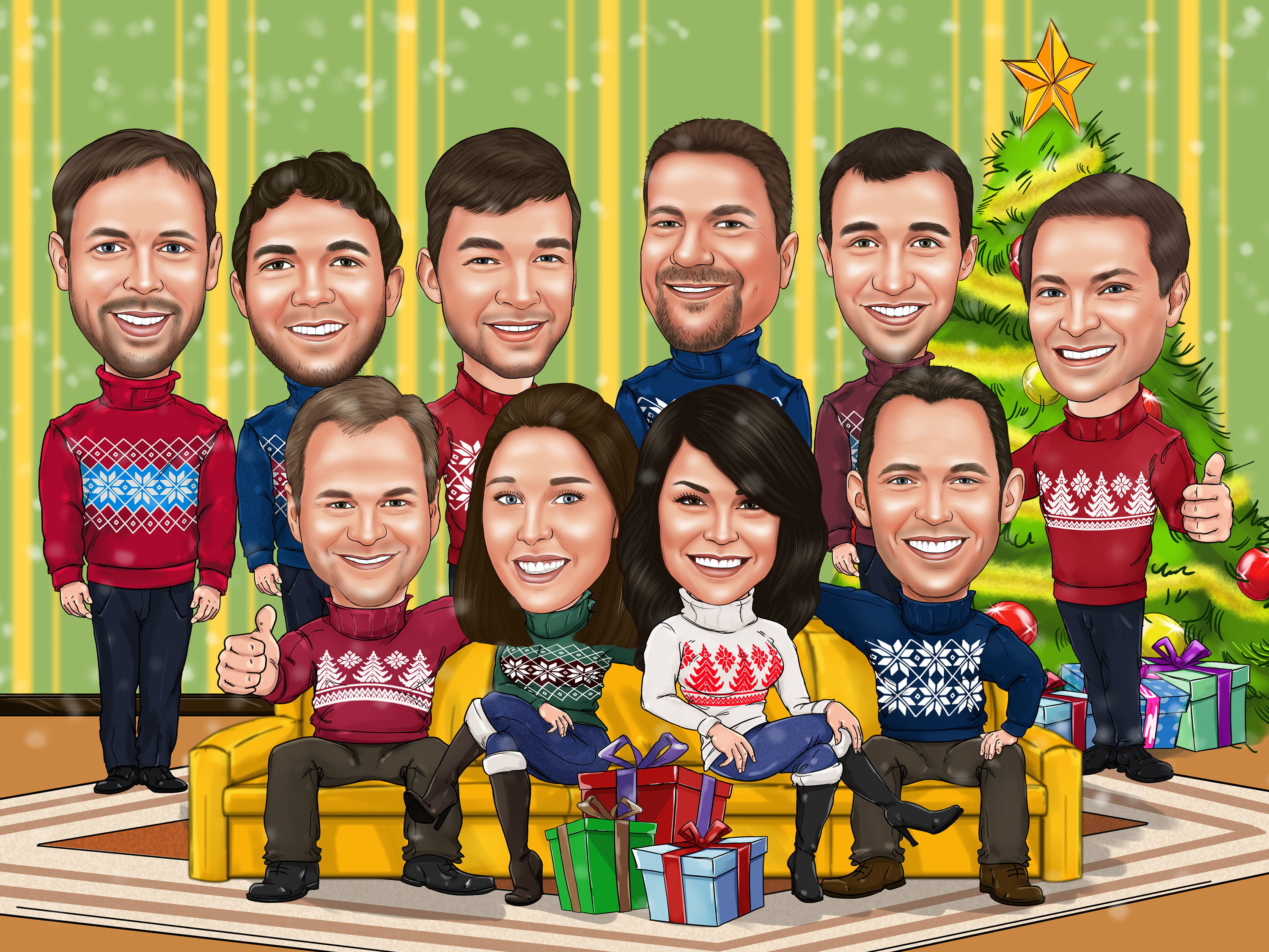 Christmas Cartoon Portrait CARICATURE Greeting Card Xmas - Etsy