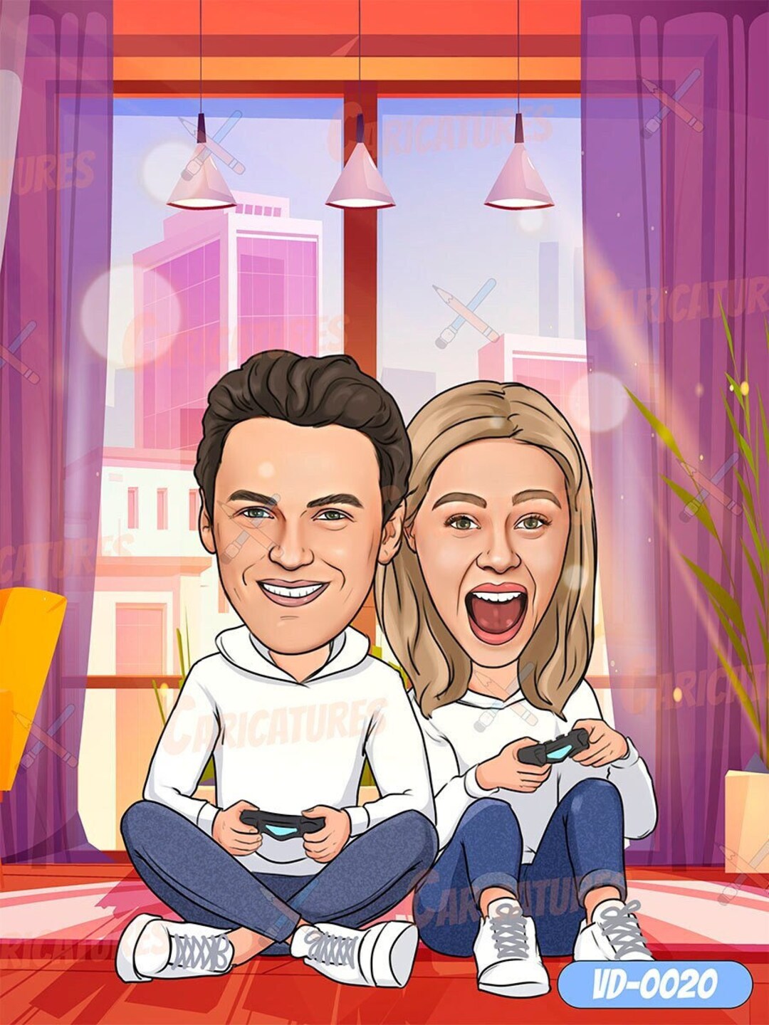 Custom Couple Cartoon Portrait - Gift for Him Valentines Day Funny ...