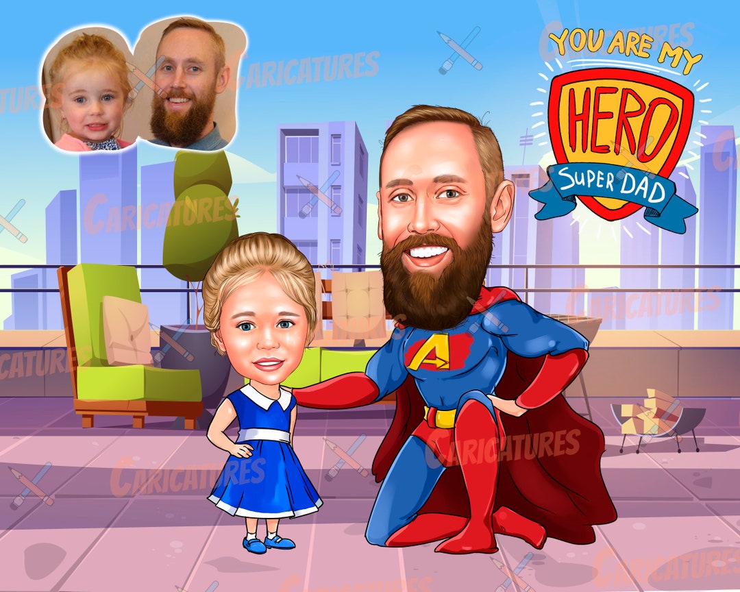 Father's Day Cartoon Caricature Portrait, Super Dad, Custom Superhero ...
