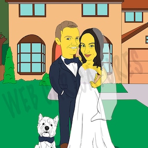 Simpsons Wedding Portrait, Custom YELLOW Character Couple Portrait ...