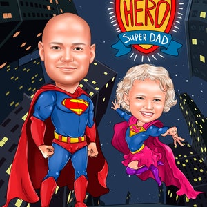 Father's Day Cartoon Caricature Portrait, Super Dad, Custom Superhero ...