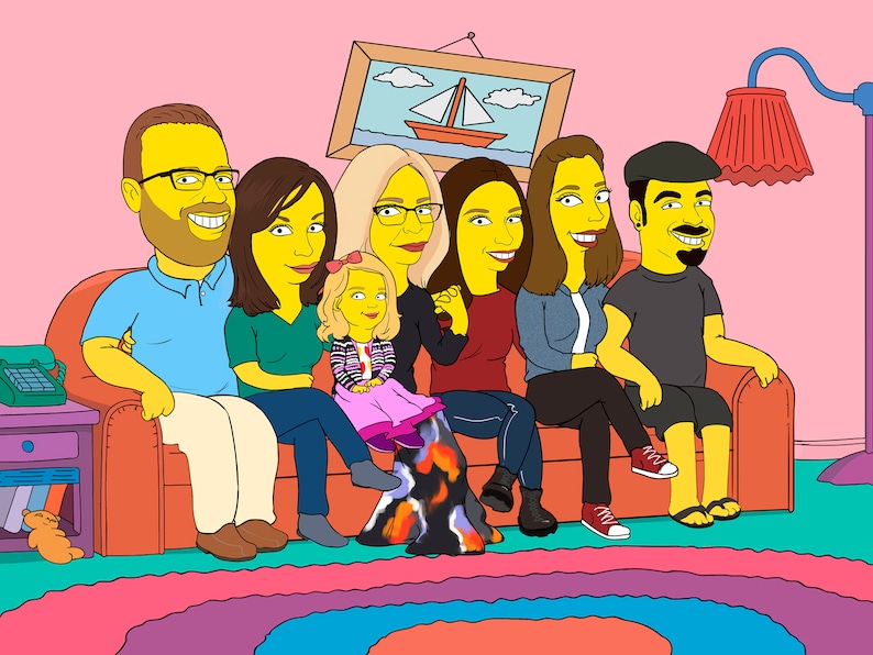SIMPSONS PORTRAIT on the Couch / Simpsons Family Portrait / - Etsy