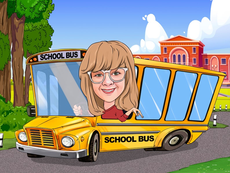 Custom Bus Driver Cartoon Portrait – Personalized Digital Gift - Etsy