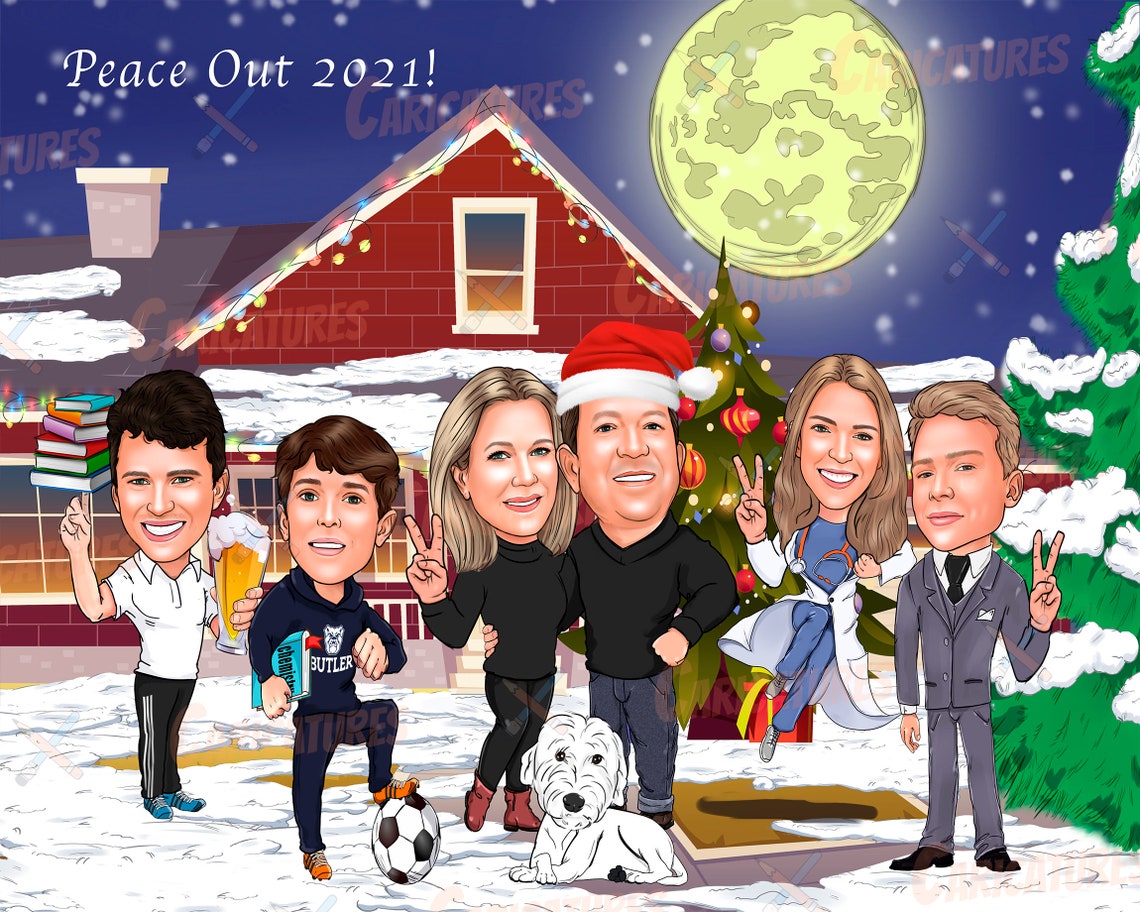 Custom Family Christmas Portrait, Personalized Holiday Card (digital ...