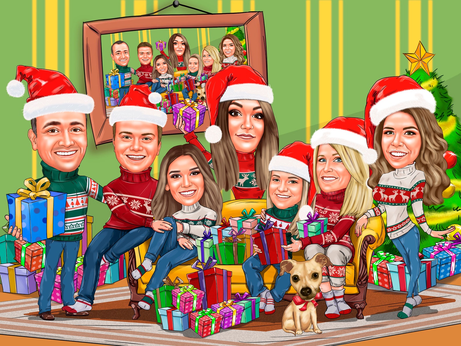 Christmas Cartoon Portrait CARICATURE Greeting Card Xmas - Etsy