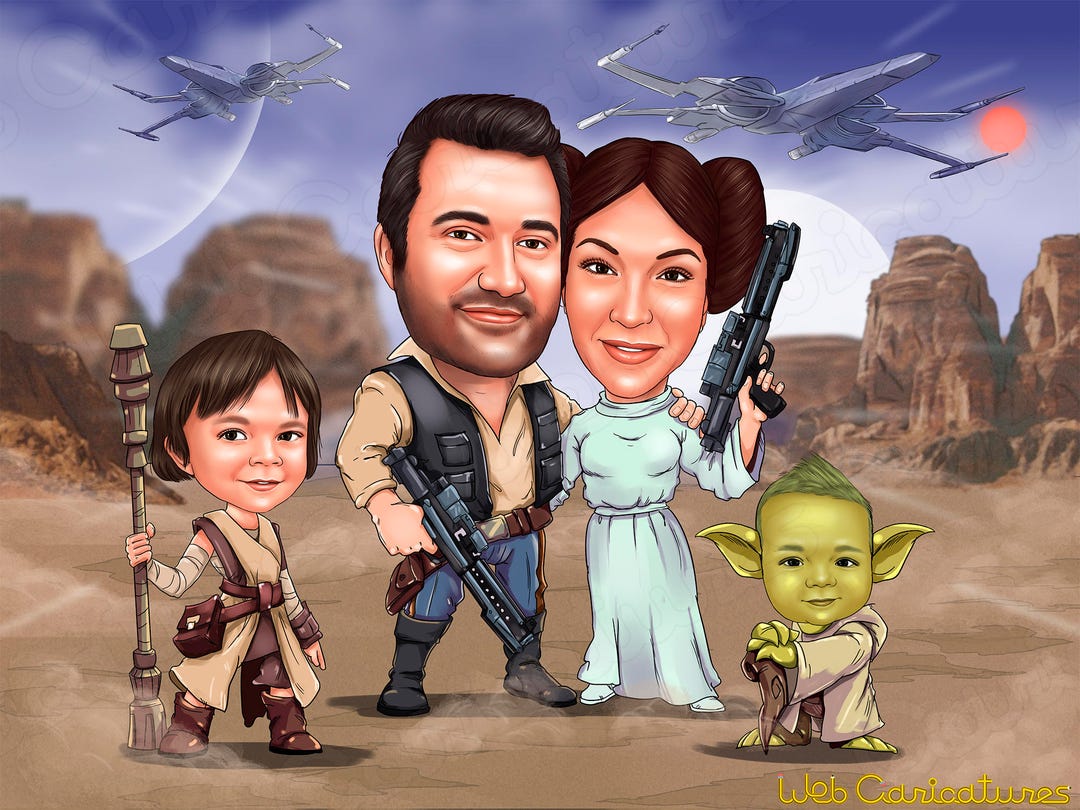 Star Wars Cartoon Portrait, CUSTOM Star Wars Family Portrait, Family ...