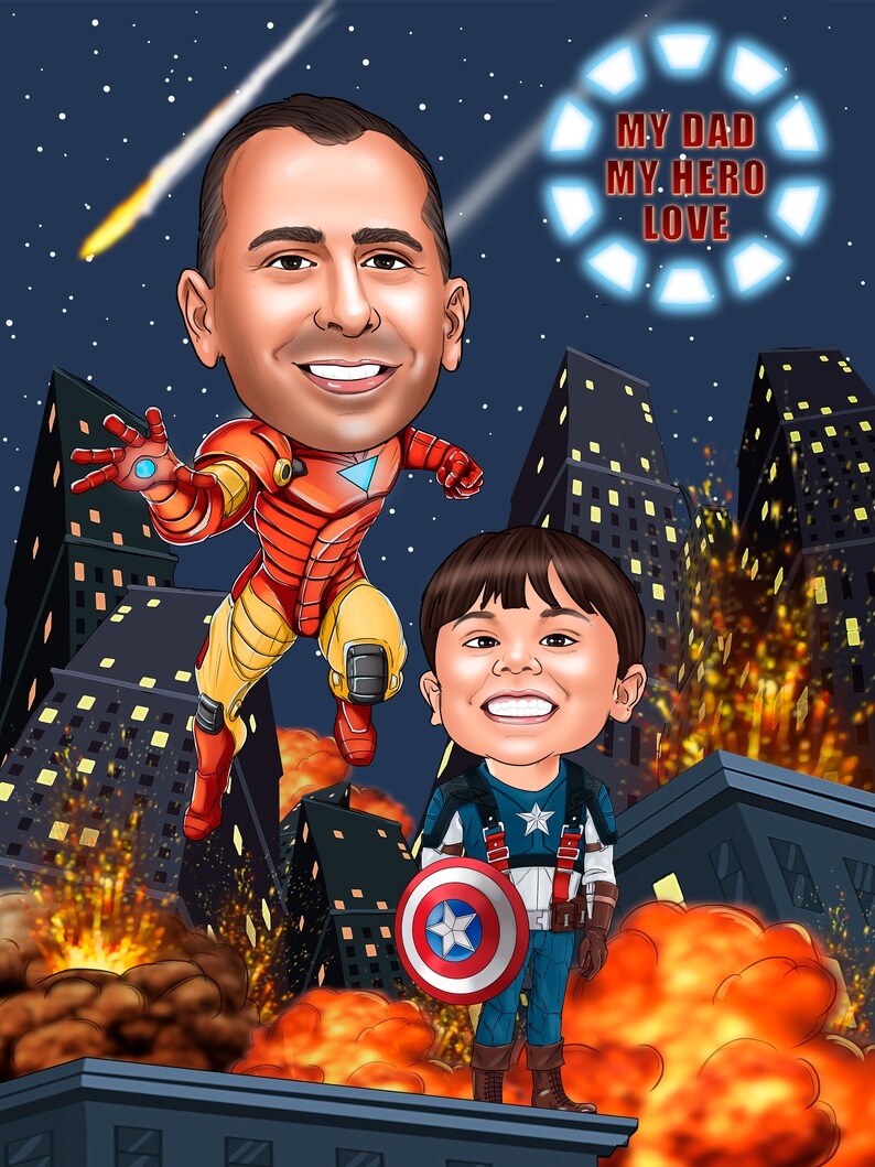 Fathers Day Gift, Custom Family Gift, Superhero Cartoon Print ...