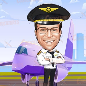 Pilot Gift - Custom Cartoon Portrait From Your Photo, Pilot Gift Idea ...