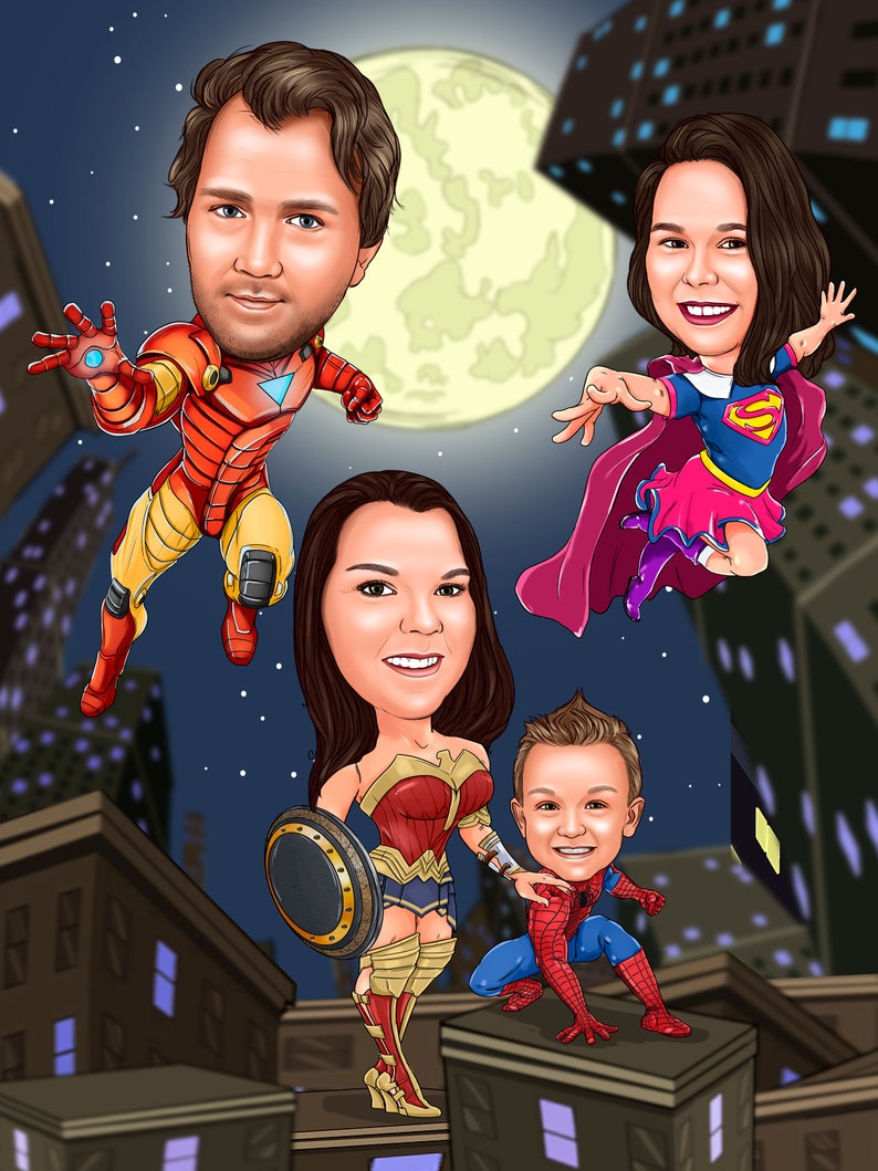 Fathers Day Gift, Custom Family Gift, Superhero Cartoon Print ...