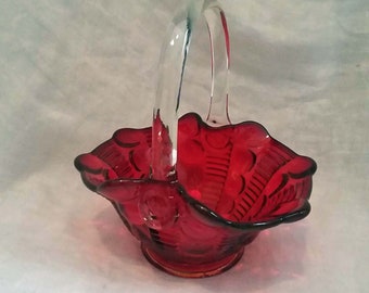 Vintage Ruby Red Art Glass Basket by Jim Dunlavy - Etsy