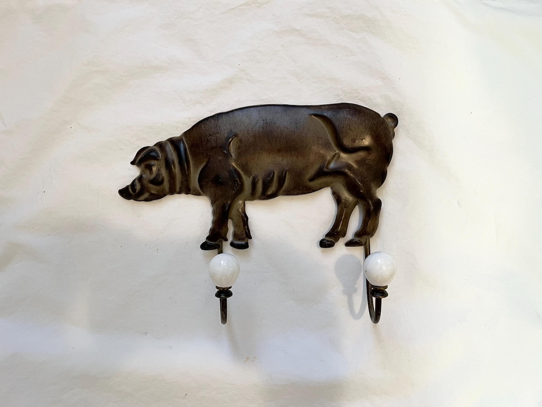 Whimsical Vintage Pig Wall Hanger Metal Pig 2 Hangers Hooks With Ball ...