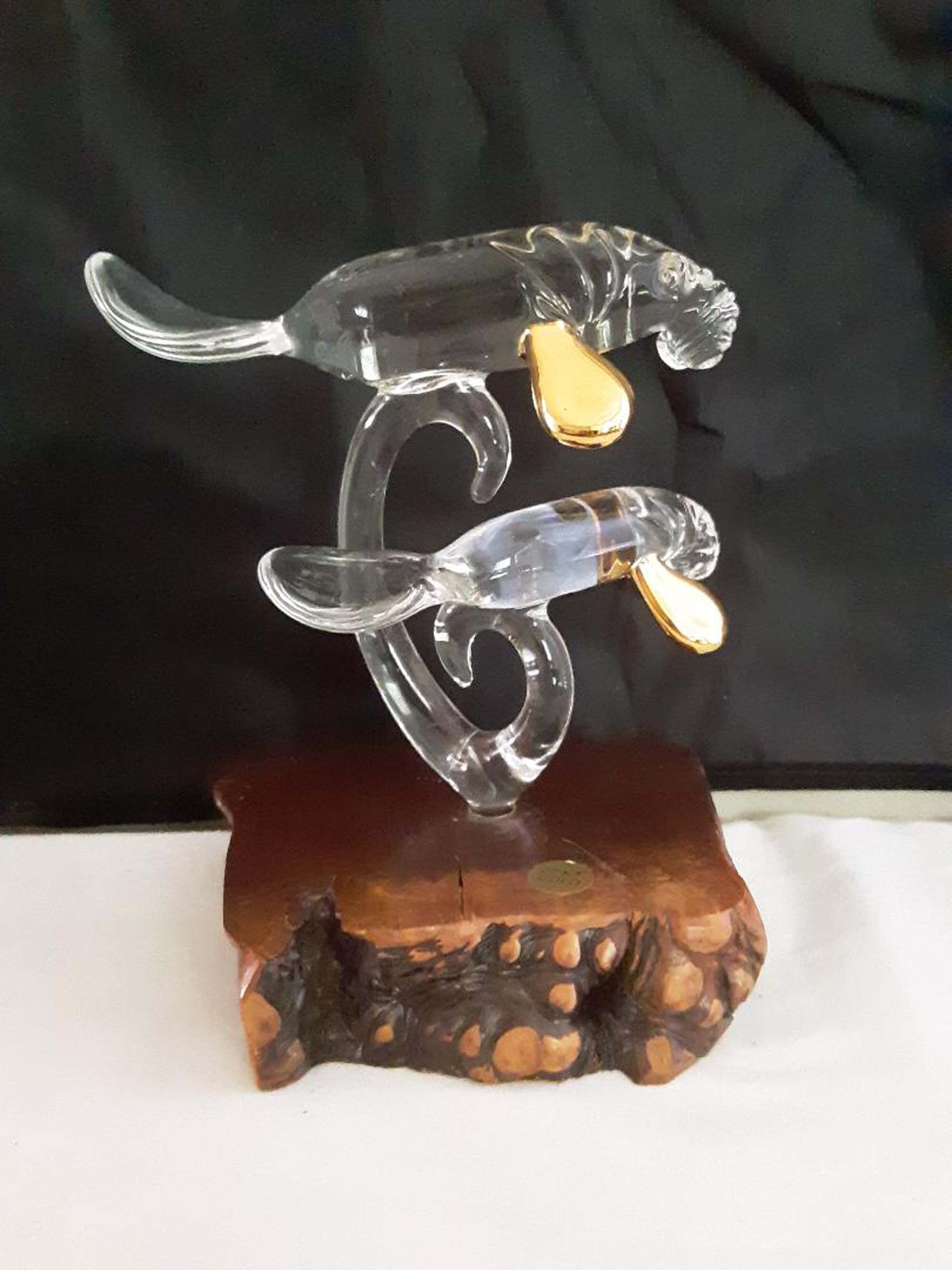 Vintage Manatee Glass Figurine on Wood Stand. 2 Manatees With - Etsy