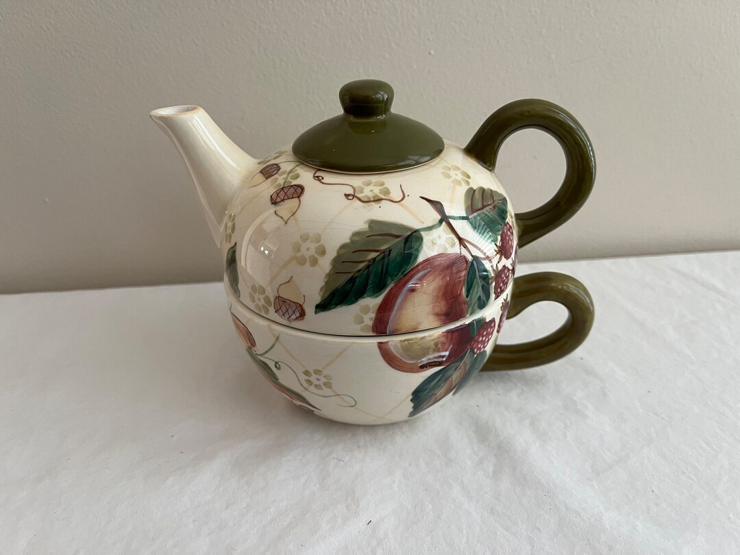 Vintage Zrike Teapot for One and Teacup. Hand Painted Fruit Design ...