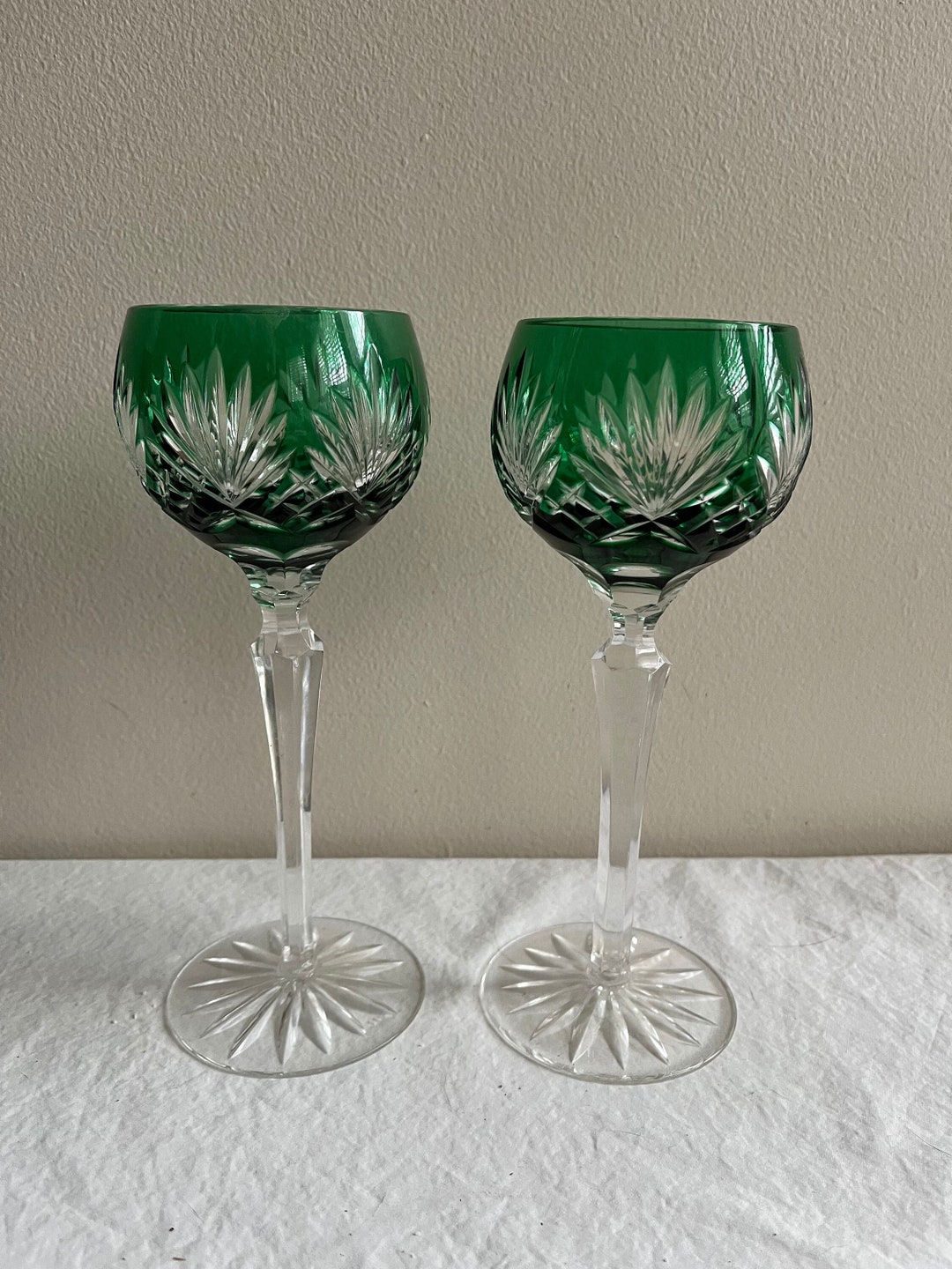 Vintage Ajka Caroline Emerald Green Case Cut to Clear Crystal Wine ...
