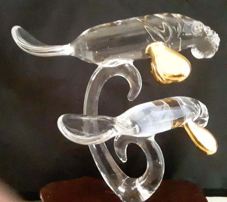 Vintage Manatee Glass Figurine on Wood Stand. 2 Manatees With - Etsy
