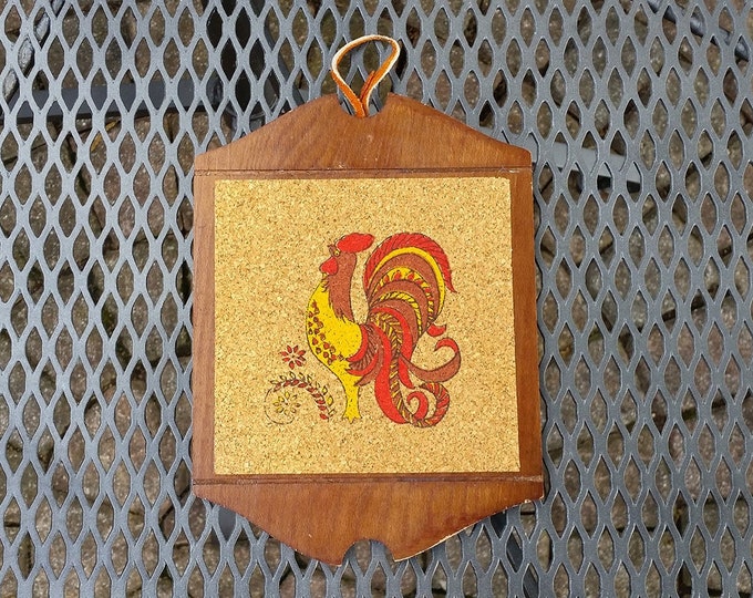 Rooster Wall Plaque Cork & Wood Mid Century Chicken Farm - Etsy