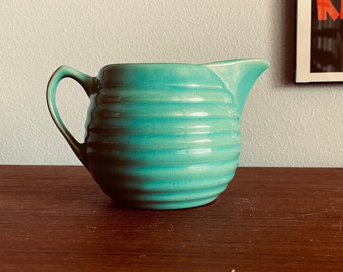 Bauer Ceramic Pitcher Turquoise Creamer Striped - Etsy