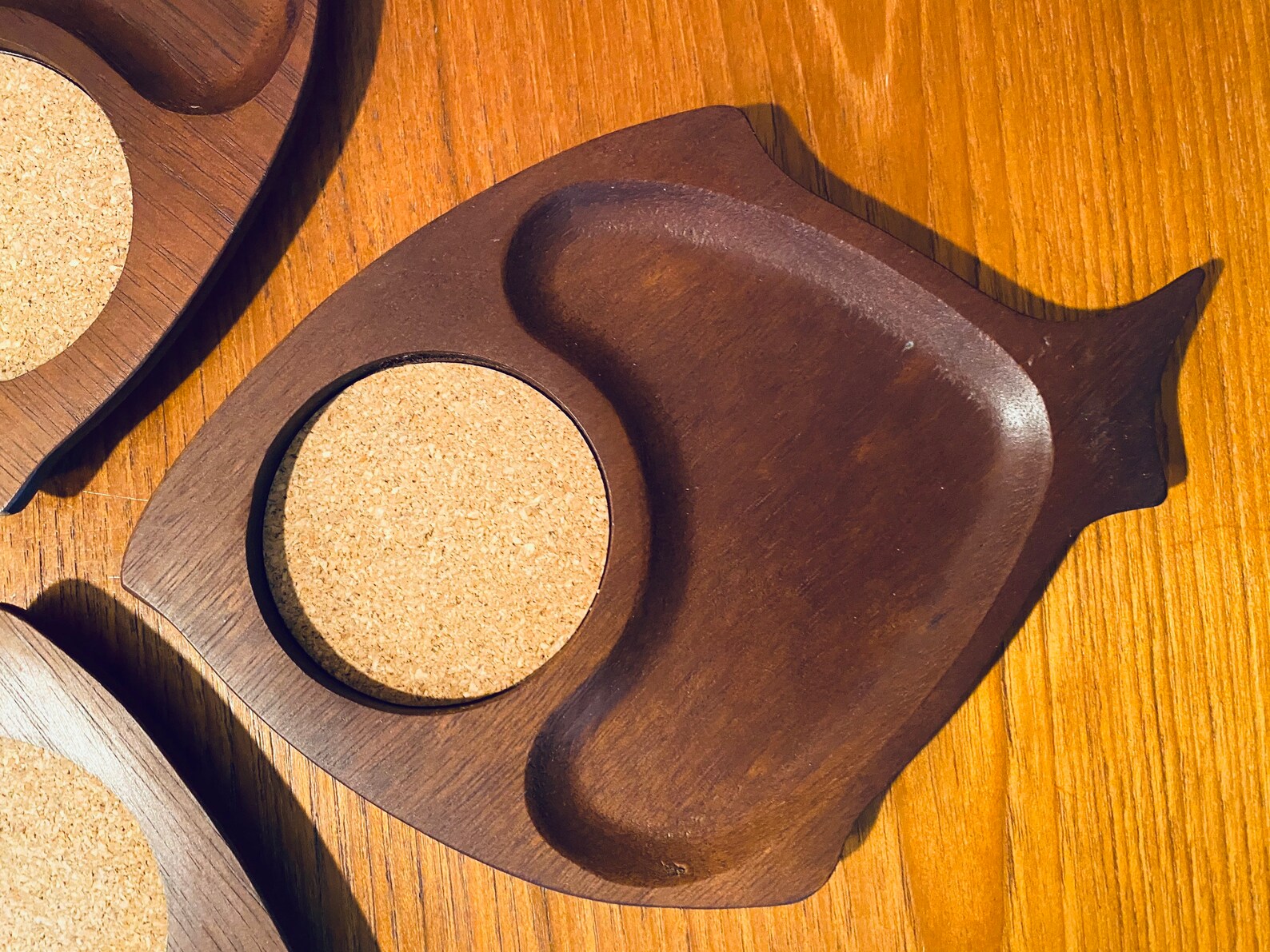 Fish Shaped Teak Cocktail Trays With Cork Inlays Snack Party Serving ...