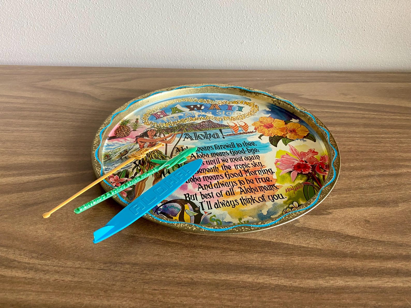 Hawaii Cocktail Tray | Ken Haag Poem Vintage Mid Century - Etsy