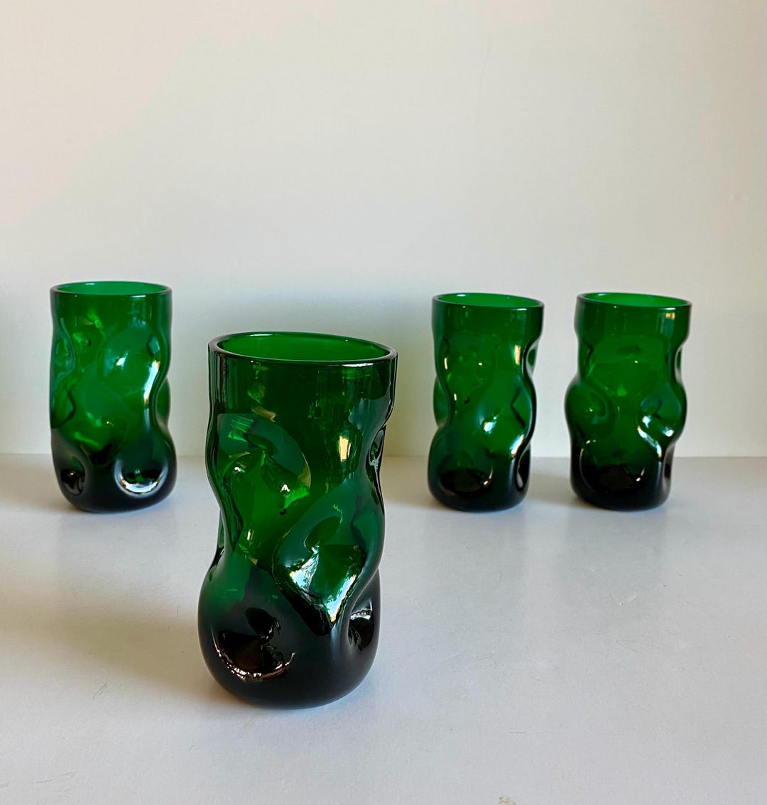 Blenko Dimple Glasses Green Set of 4 - Etsy