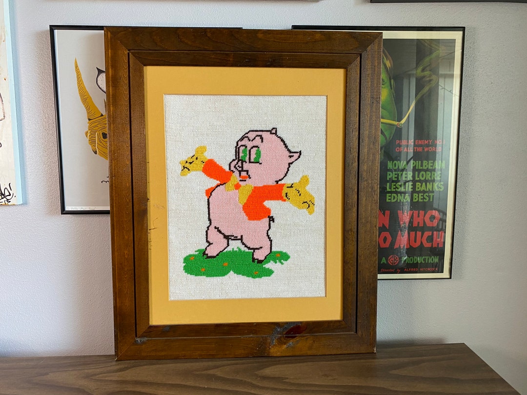 Porky Pig Needlepoint Framed Neon Kitsch - Etsy