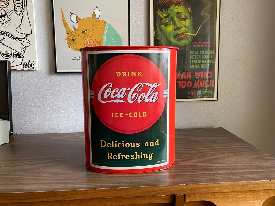 Vintage Coca Cola Tin Trash Can Coke - Etsy