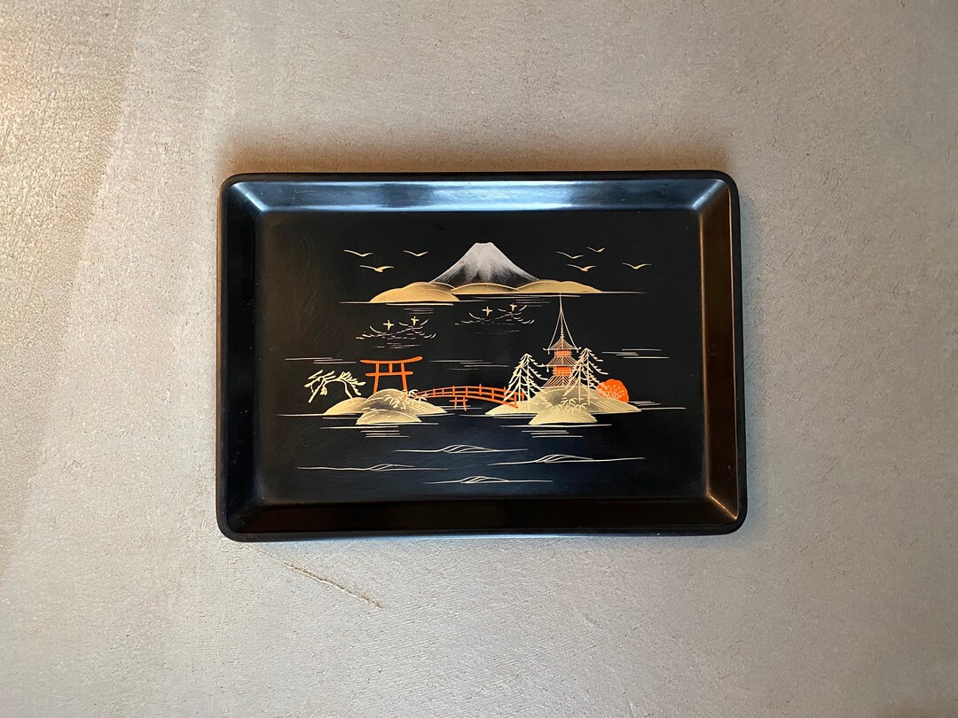 Black Lacquer Tray Mt. Fuji Japan Hand Painted - Etsy