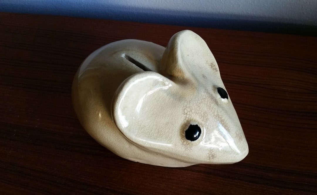 Vintage Glazed Ceramic Mouse Coin Bank | Mid-century Modern Decor - Etsy
