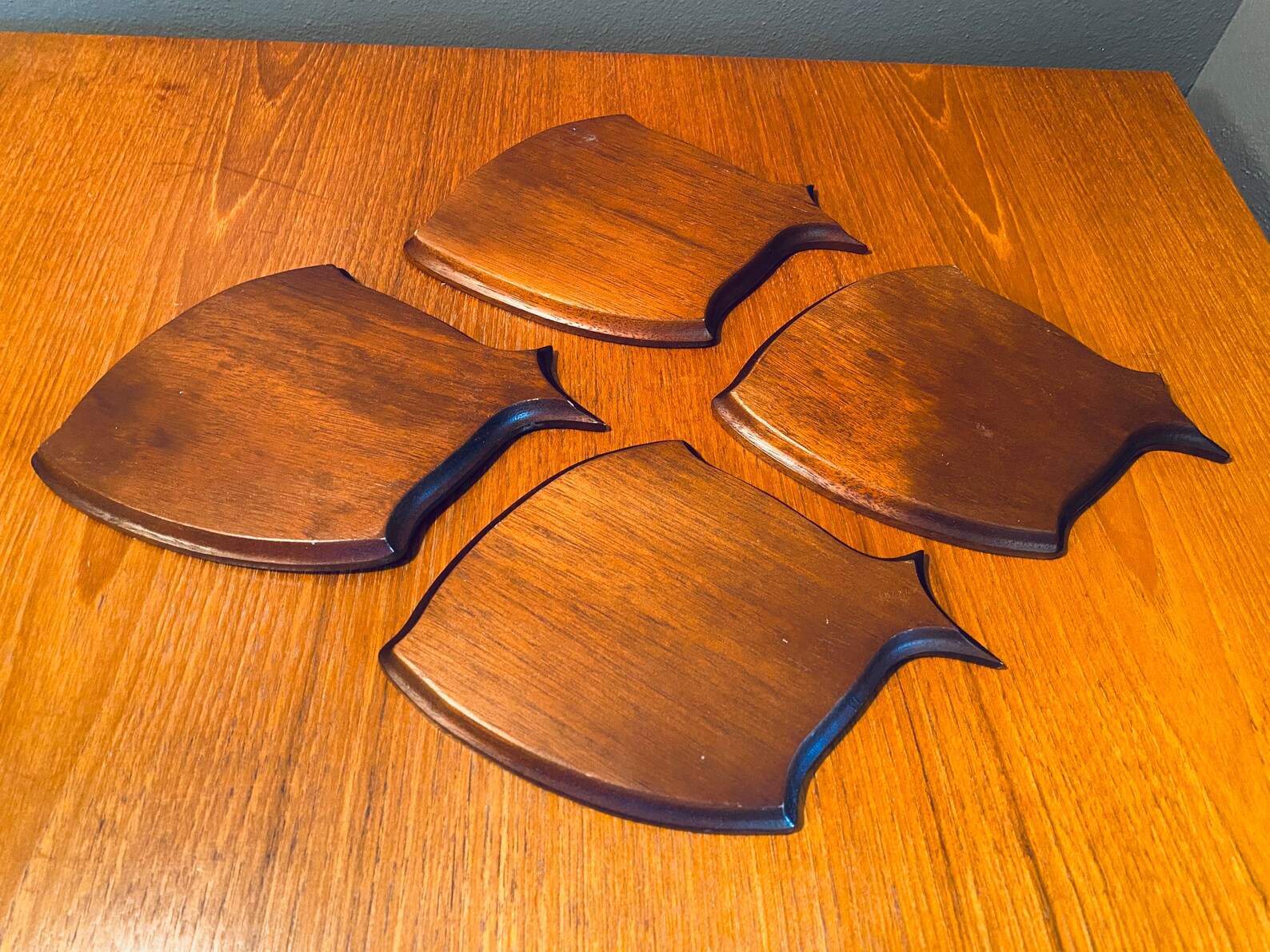 Fish Shaped Teak Cocktail Trays With Cork Inlays Snack Party Serving ...