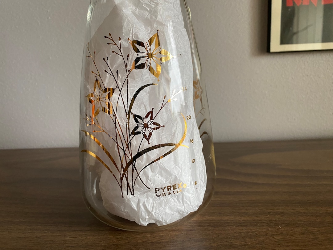 Pyrex Coffee Carafe Decanter Gold Flowers | Mid Century Coffee Pitcher ...