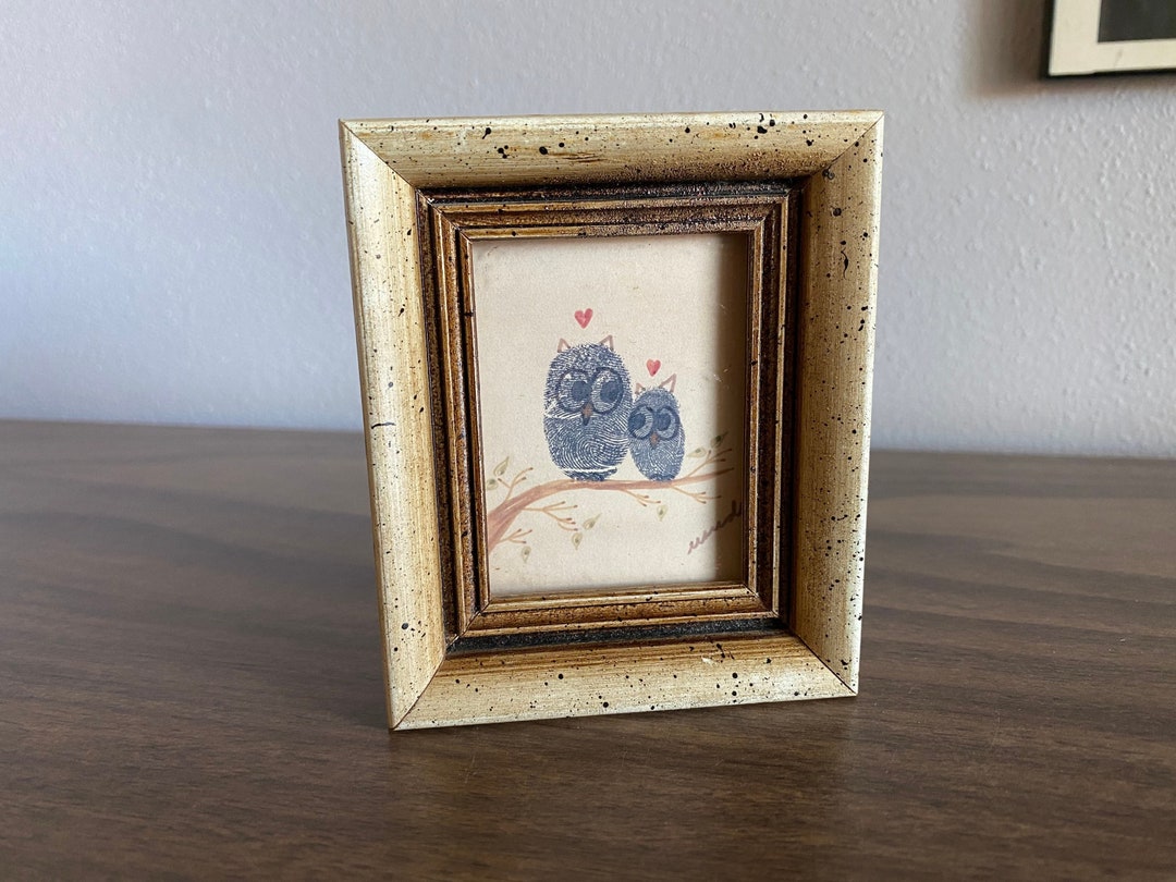 Fingerprint Owl Wall Art | Framed Miniature Mid Century - Etsy