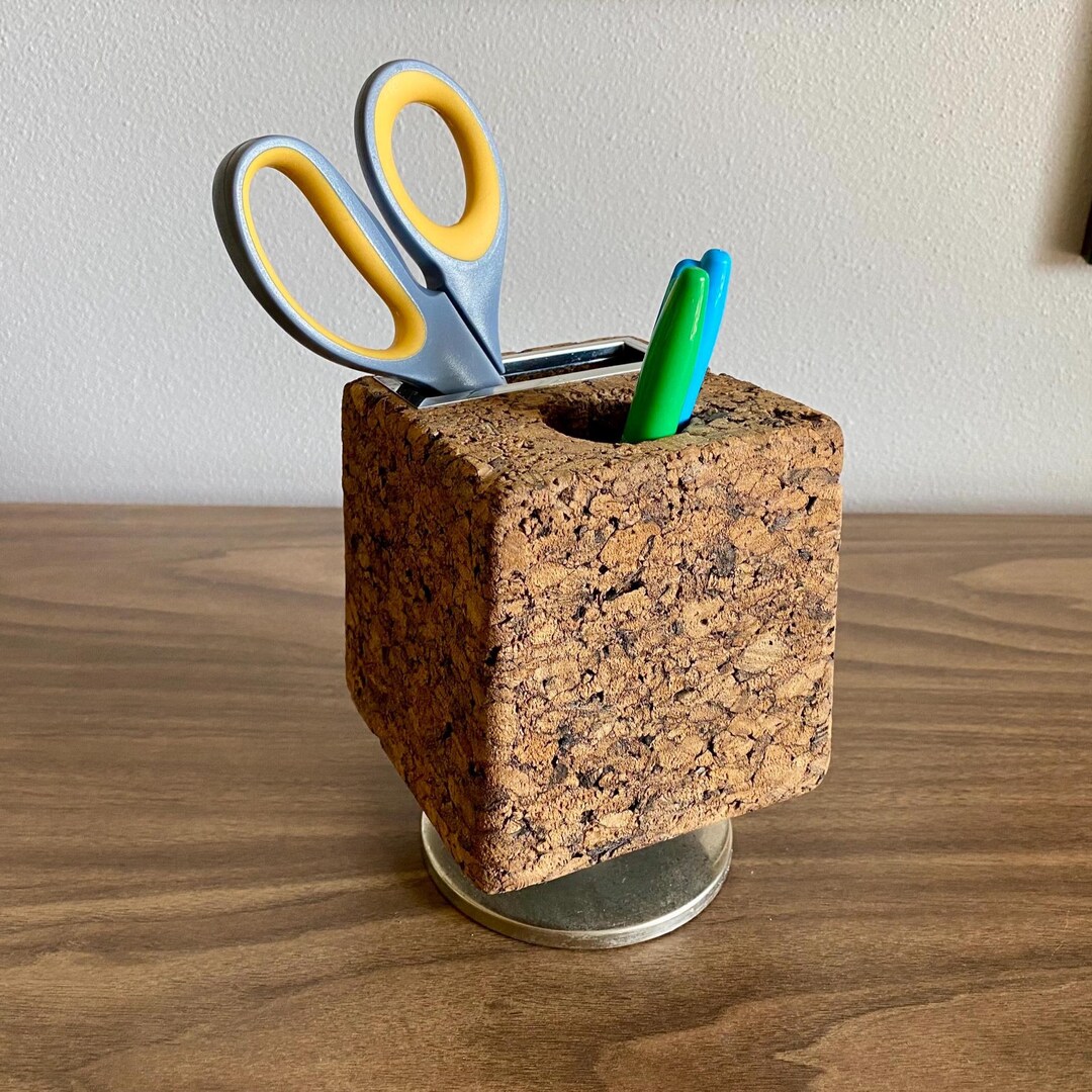 Cork Cube Desk Organizer | 70's Pencil Holder Park Sherman - Etsy