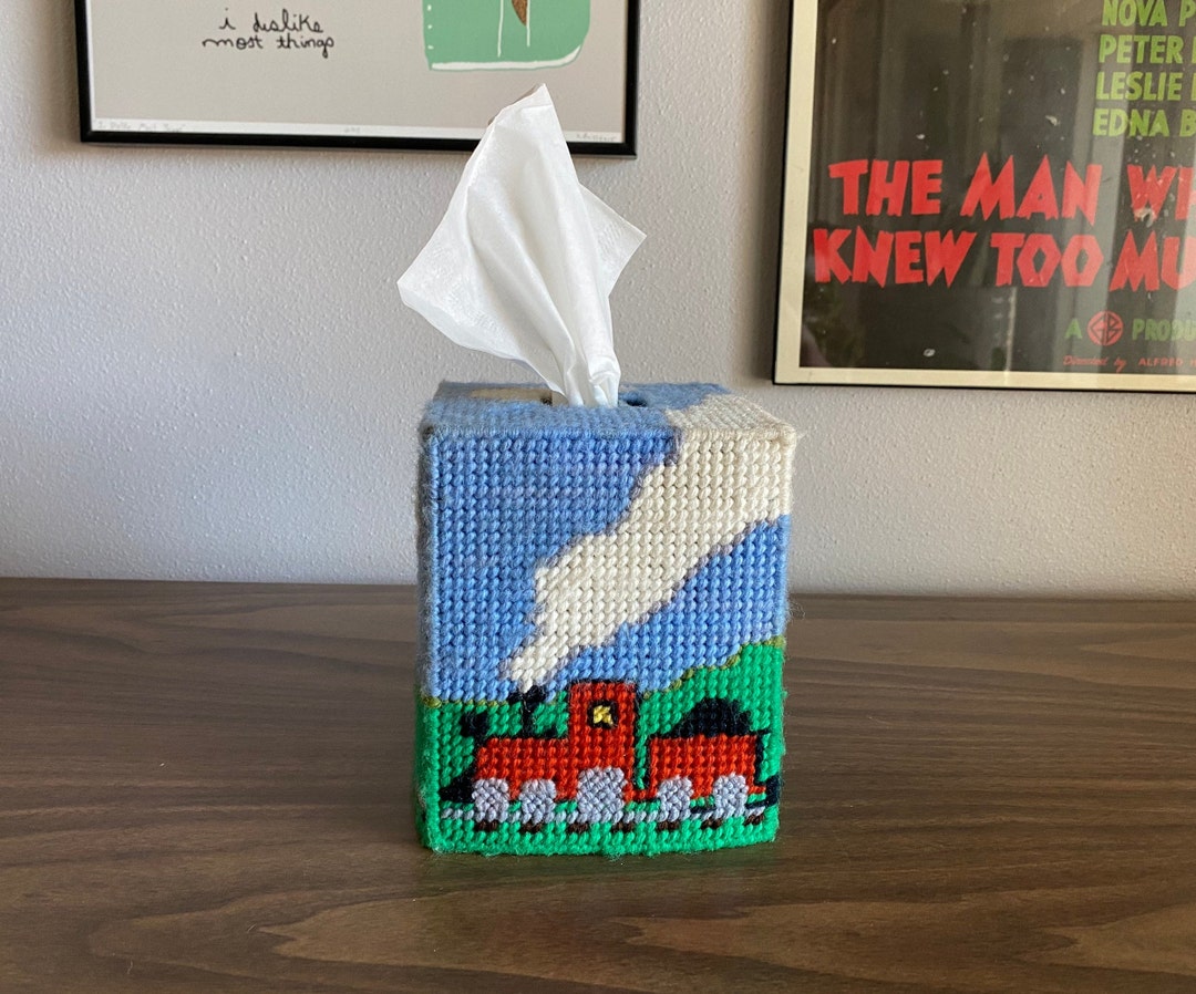 Embroidered Tissue Box Cover Train Kids Room Decor | Kneenex - Etsy