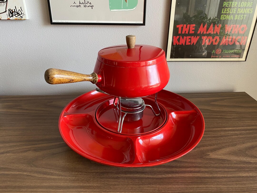 Red Fondue Set Lazy Susan | Fondue Pot - Etsy